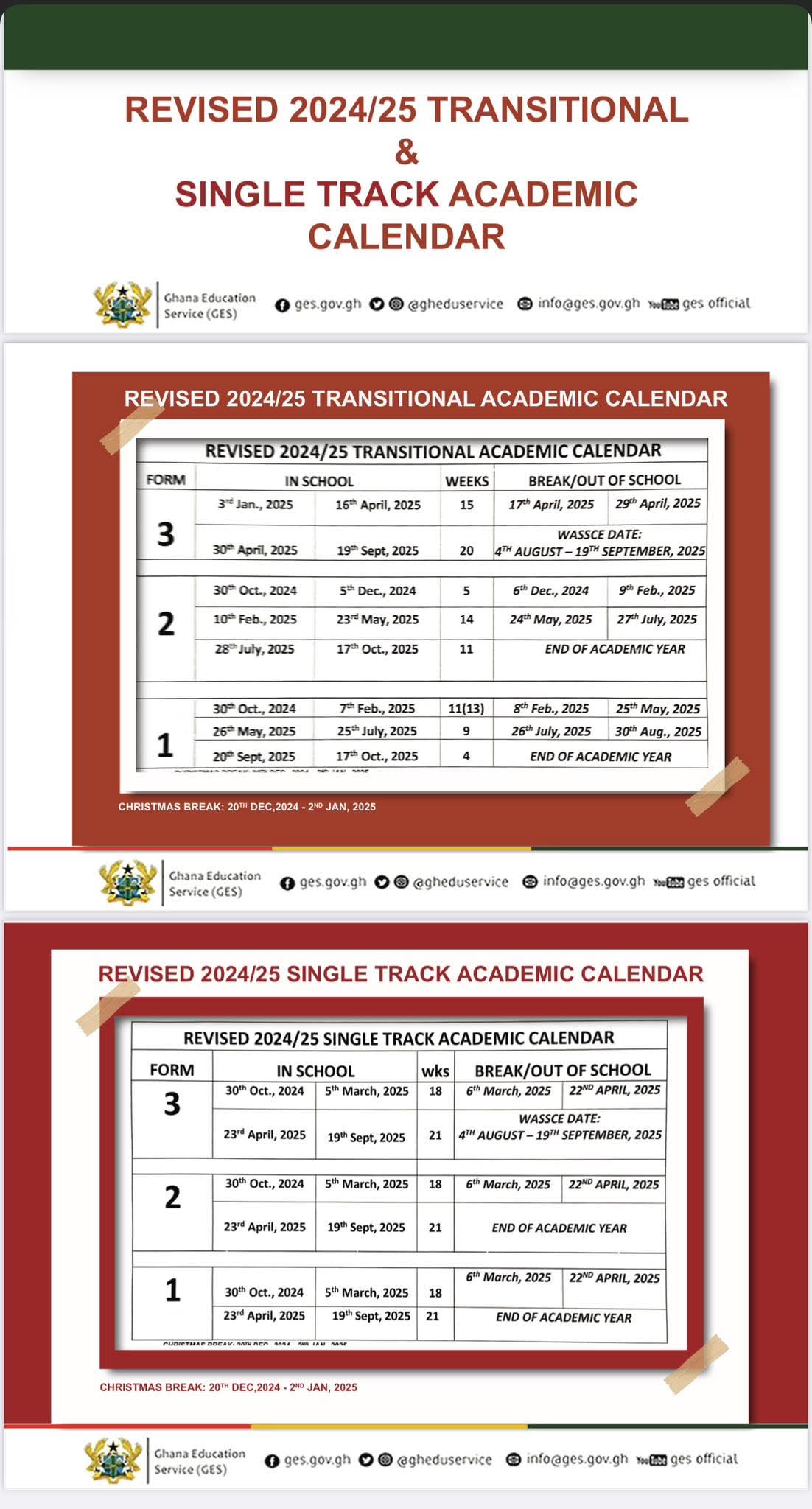 New Revised 2024/2025 Transitional Academic Calendar - Work And Study ...